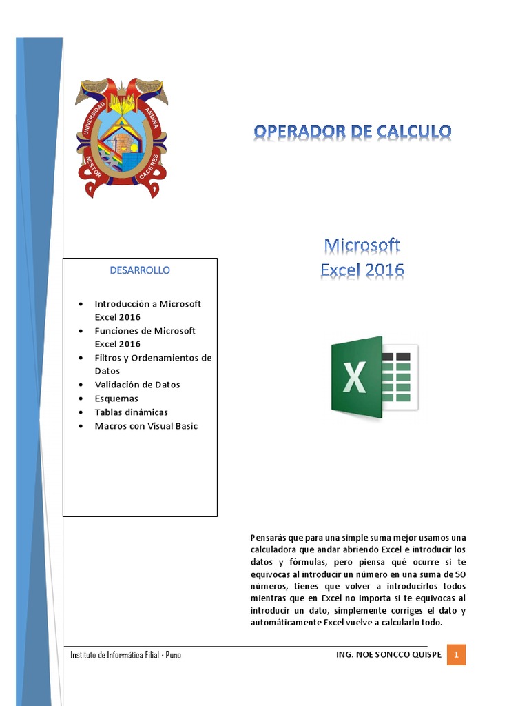 Manual de Microsoft Excel 2016 | PDF | Microsoft Excel | Hoja de cálculo Manual de Microsoft Excel 2016 | PDF | Microsoft Excel | Hoja de cálculo