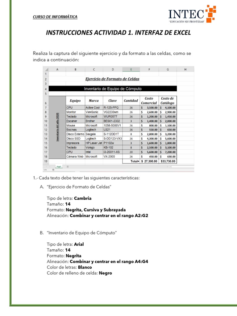 Actividad Interfaz de Excel | PDF | Microsoft Excel | Informática