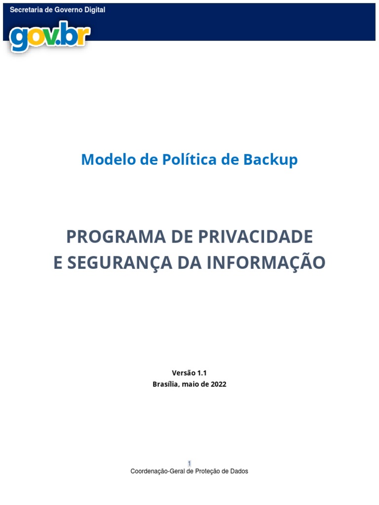 Modelo Politica de Backup Versao 1-1 | Download grátis PDF | Cópia de ...