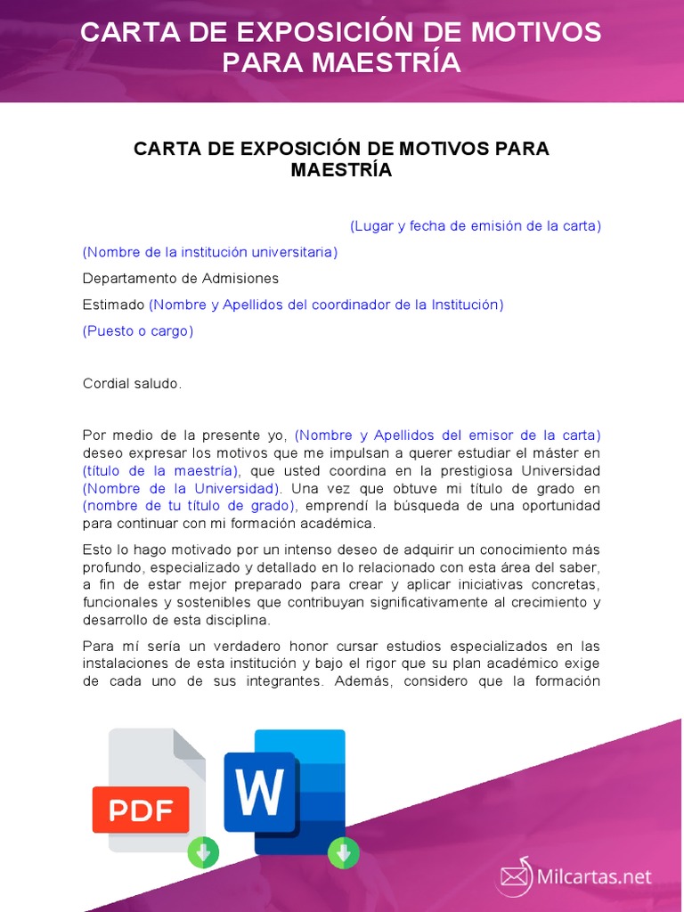 Carta de Exposicion de Motivos para Maestria | PDF