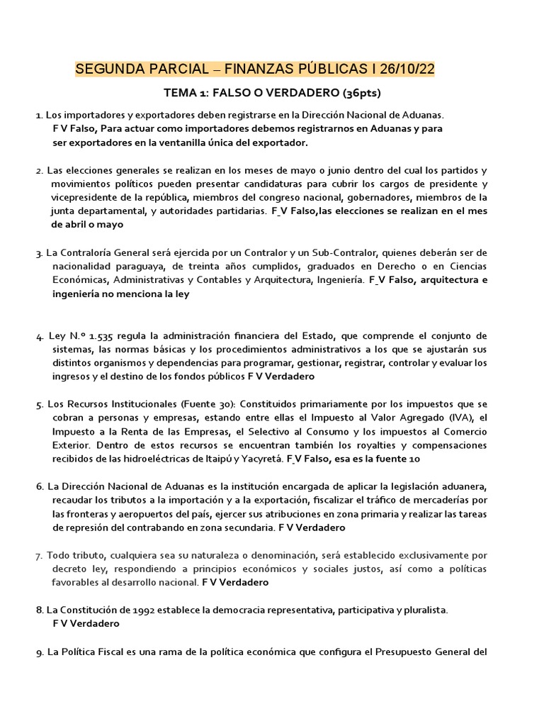 Segunda Parcial - FP1 - 2022 | PDF | aduana | Impuestos