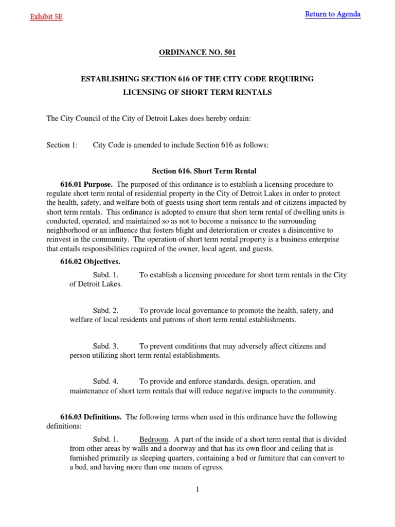 Detroit Lakes Short-Term Rental Ordinance, Nov. 2022 | PDF | Lease ...