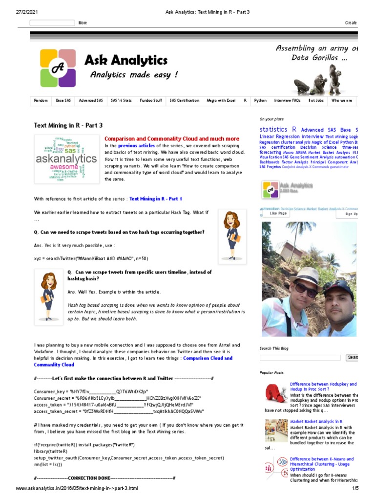 Ask Analytics Text Mining In R Part 3 Pdf Sas Software Matrix Mathematics