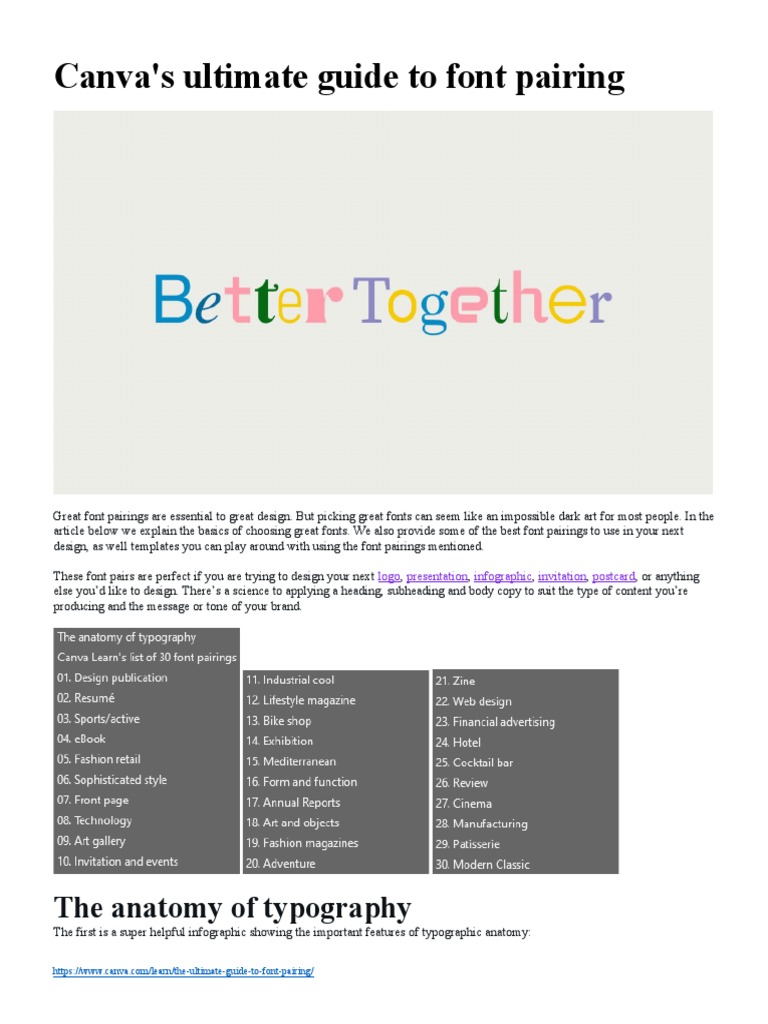 Ultimate Guide To Font Pairing - Canva | PDF | Typefaces | Typography