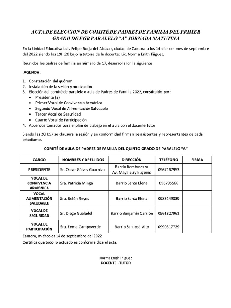 Acta Padres de Familia | PDF