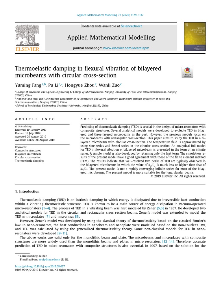 Thermoelastic Damping In Flexural Vibration Of Bilayer 2020 Applied Mathemat Pdf Thermal