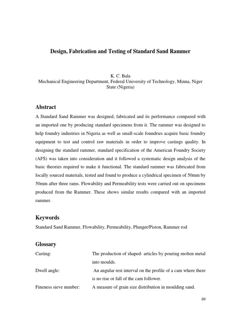 Design, Fabrication and Testing of Standard Sand Rammer | Download Free ...