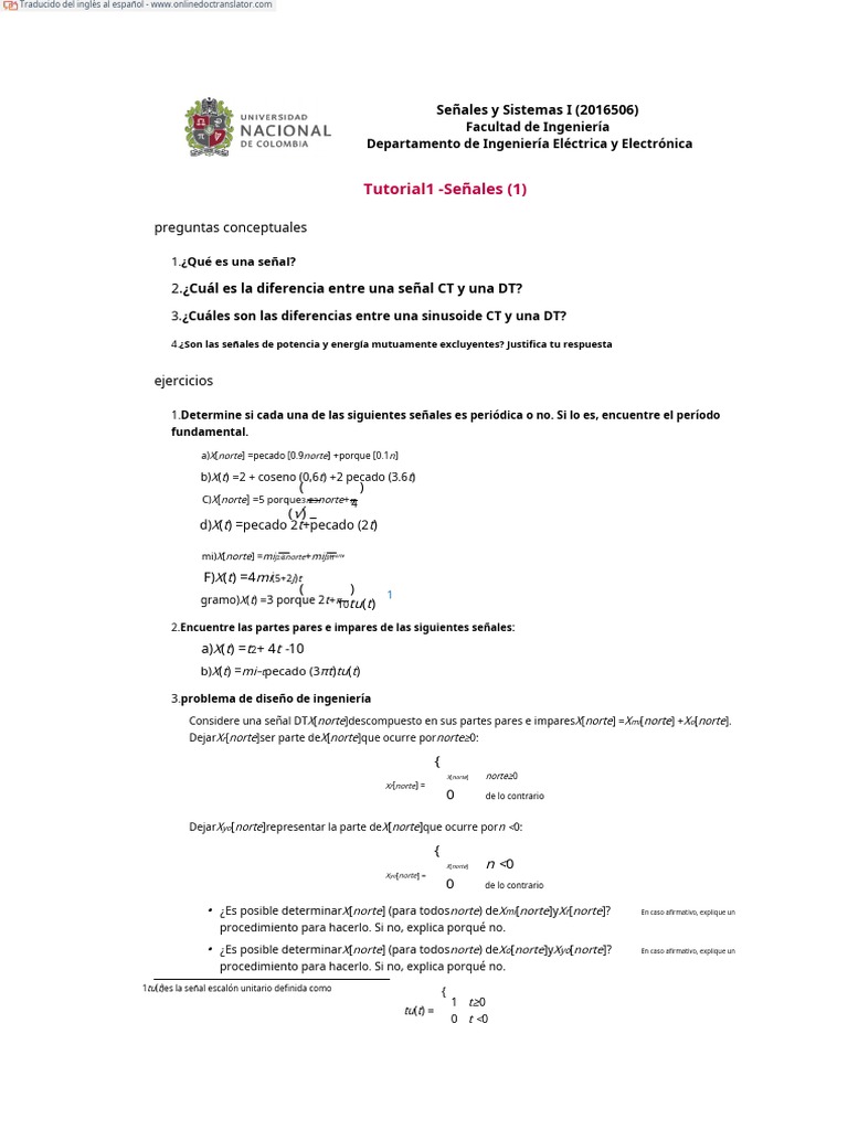 Tutorial 1 - Signals (1) (Exercises) .En - Es | PDF | Ingenieria ...