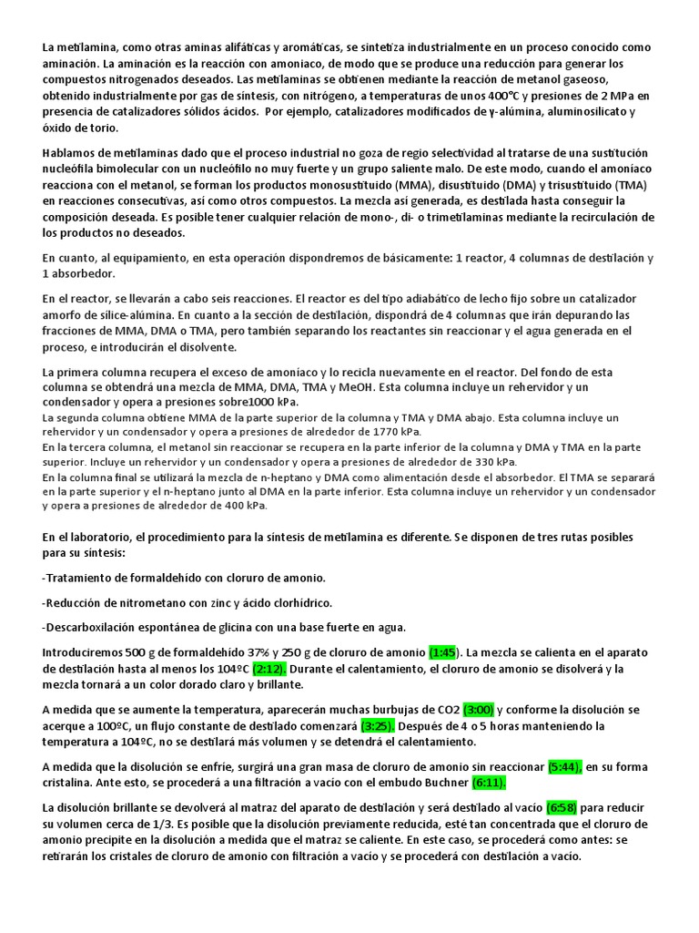 La Metilamina | PDF | Amoníaco | Destilación