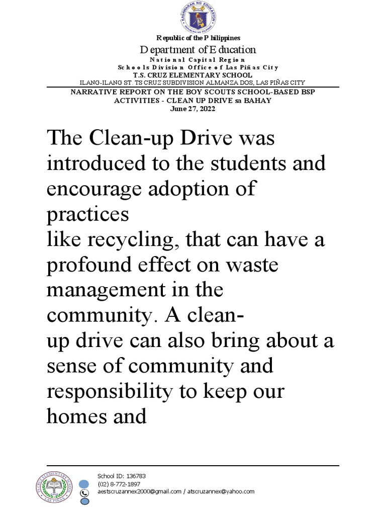 Narrative Report On Clean Up Drive | PDF | Pollution | Environmental Health