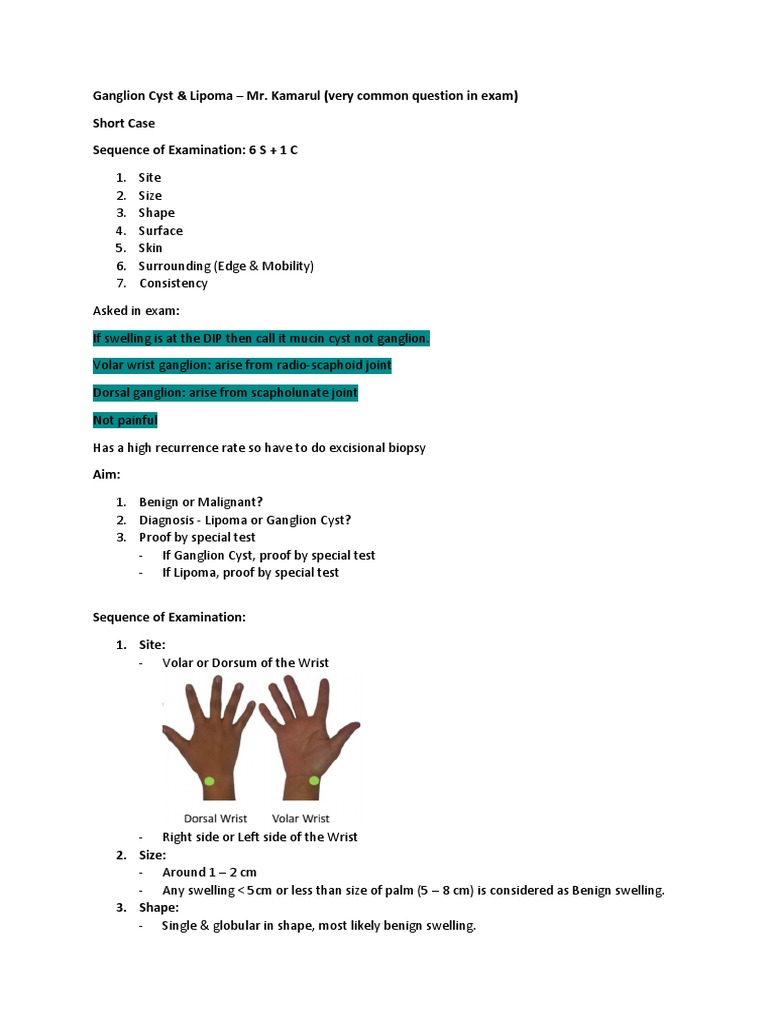Ganglion Cyst - Lipoma | PDF | Elbow | Human Anatomy