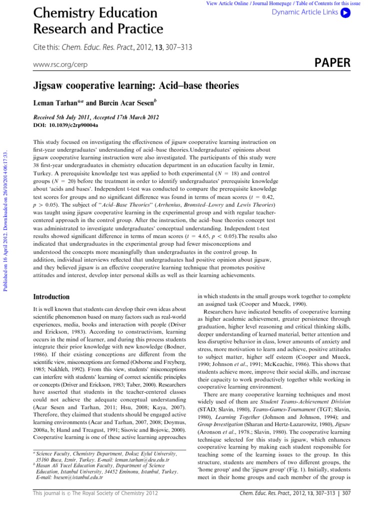 Jigsaw Cooperative Learning - Acid Base Theories | PDF