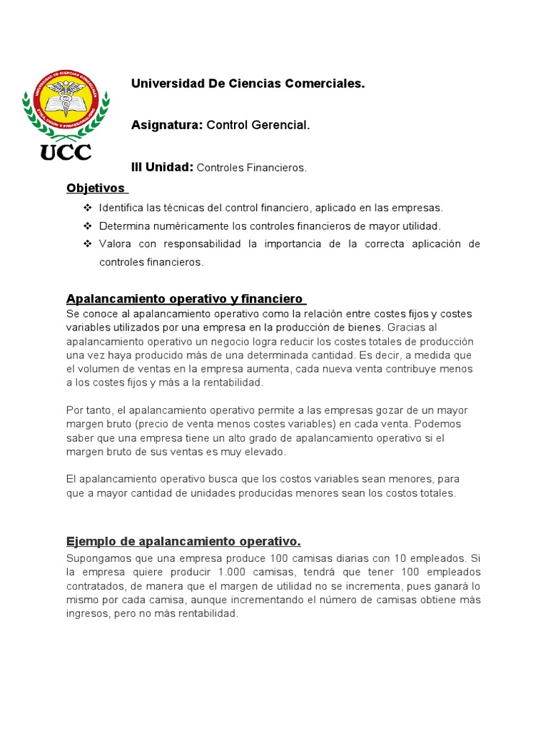 III Unidad Controles Financieros | PDF | Apalancamiento (Finanzas ...