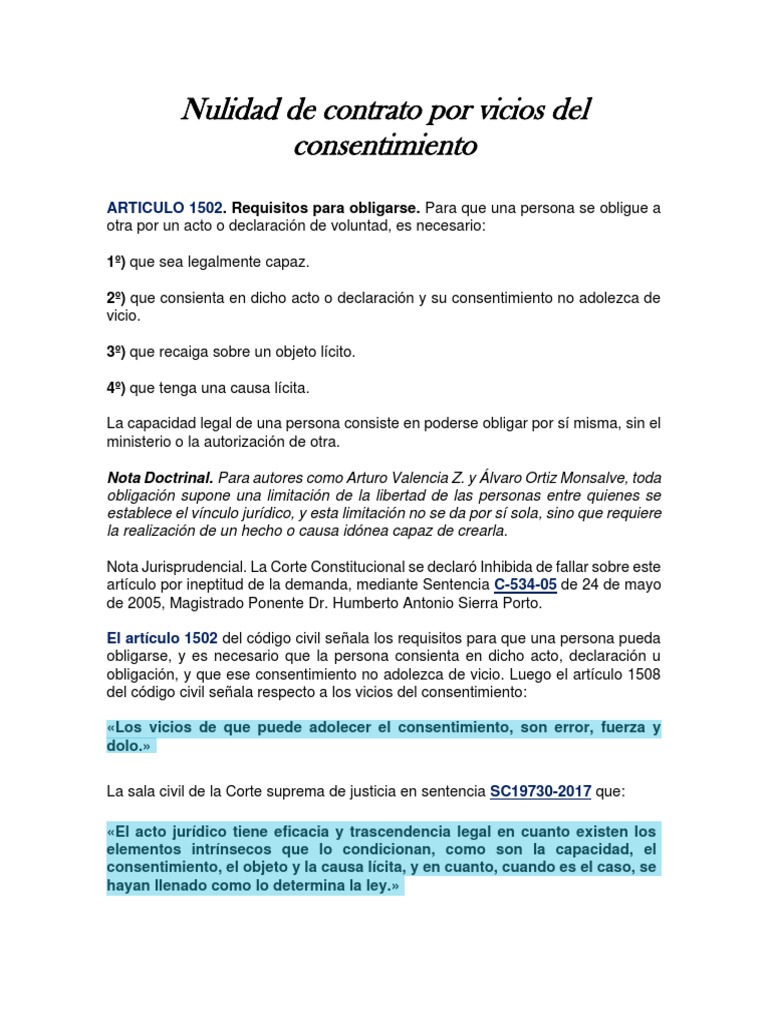 Nulidad de Contrato Por Vicios Del Consentimiento, Contrato de Arrendamiento, Responder A ...