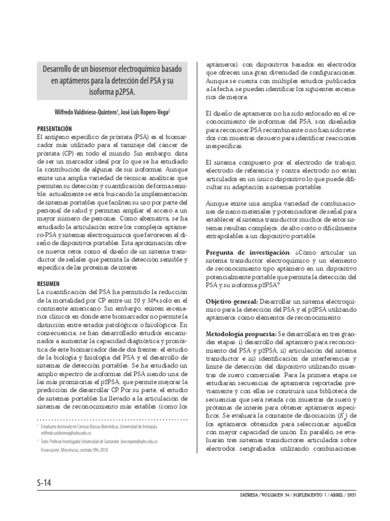 Desarrollo de Un Biosensor Electroquímico Basado en Aptámeros para La ...