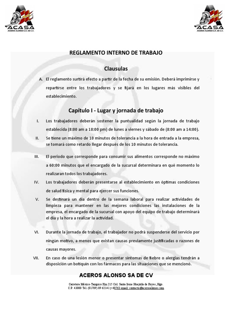 Reglamento Interno 2022 | PDF | Tiempo de trabajo