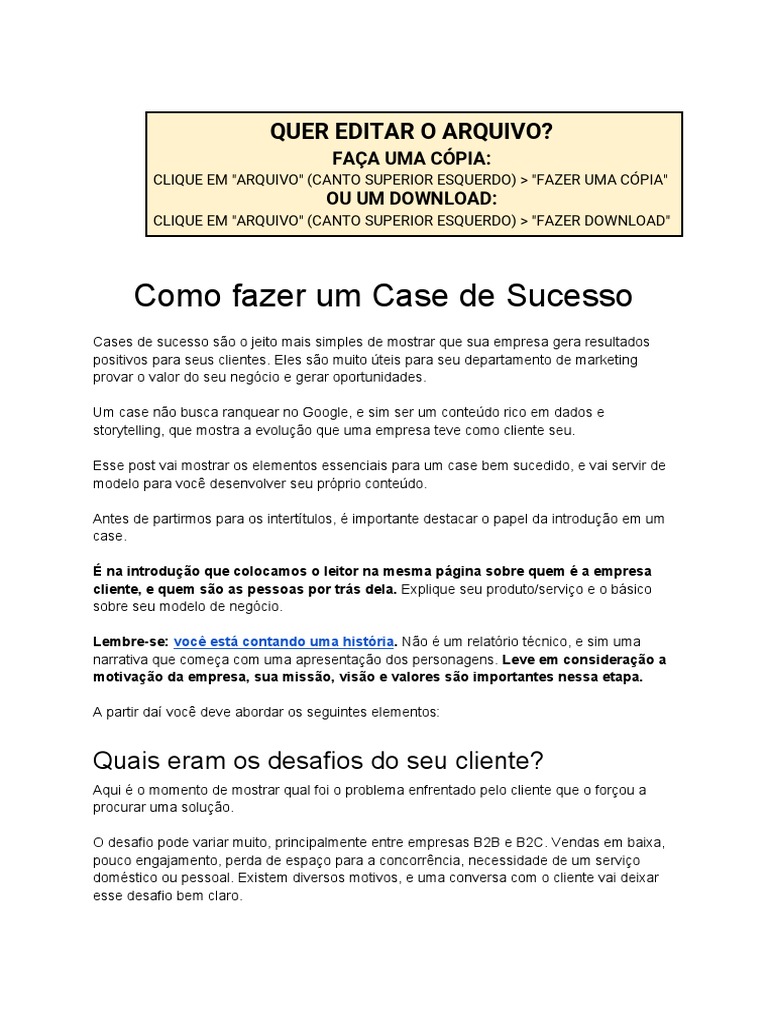 Modelo para Post de Case de Sucesso | PDF