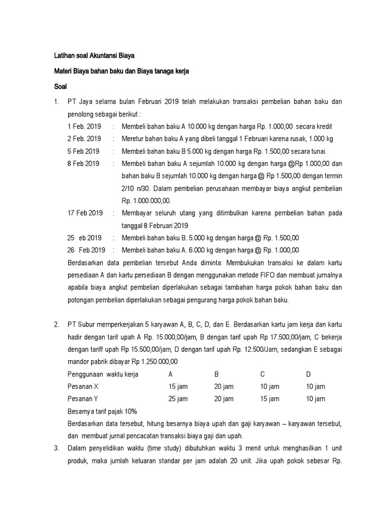 Latihan Soal Akuntansi Biaya BBB Dan BTK | PDF