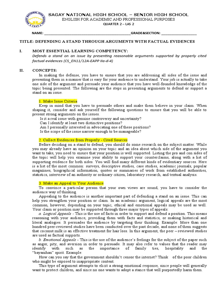 Defending Stands with Facts | PDF | Argument | Evidence