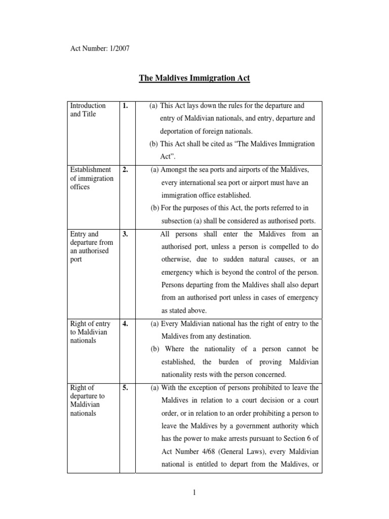 Maldives Immigration Act (Eng) | PDF | Travel Visa | Passport