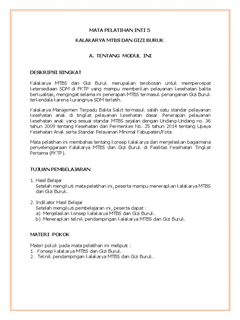 Modul - Kalakarya MTBS Dan Gizi Buruk | PDF