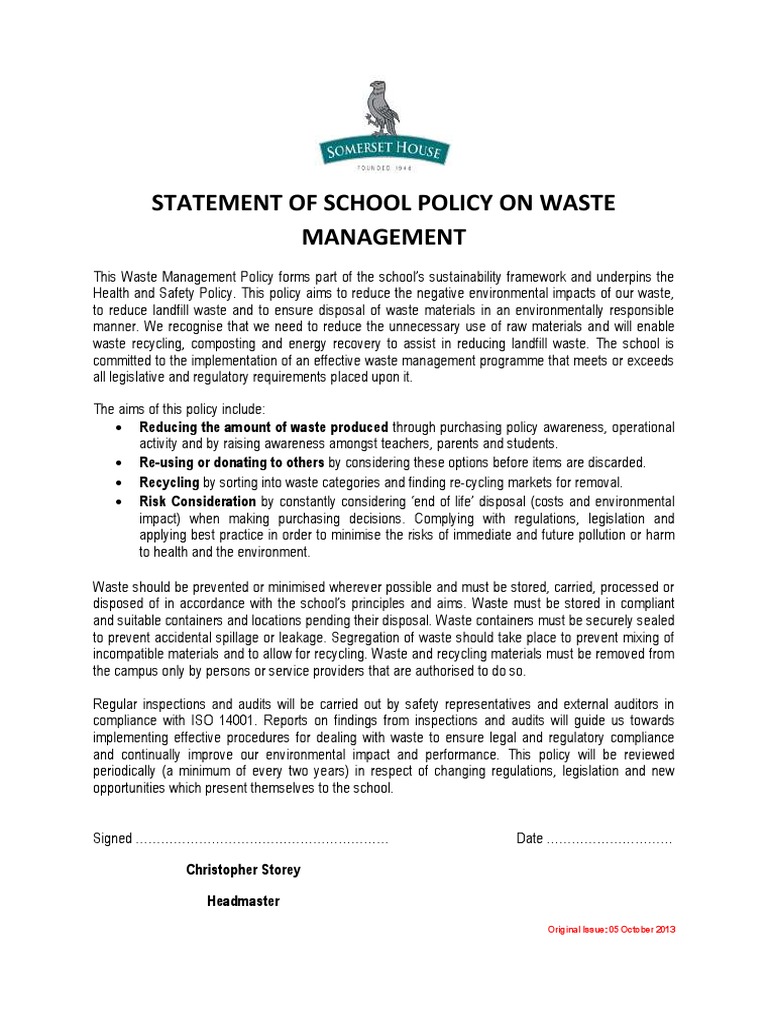Waste Management Policy | PDF