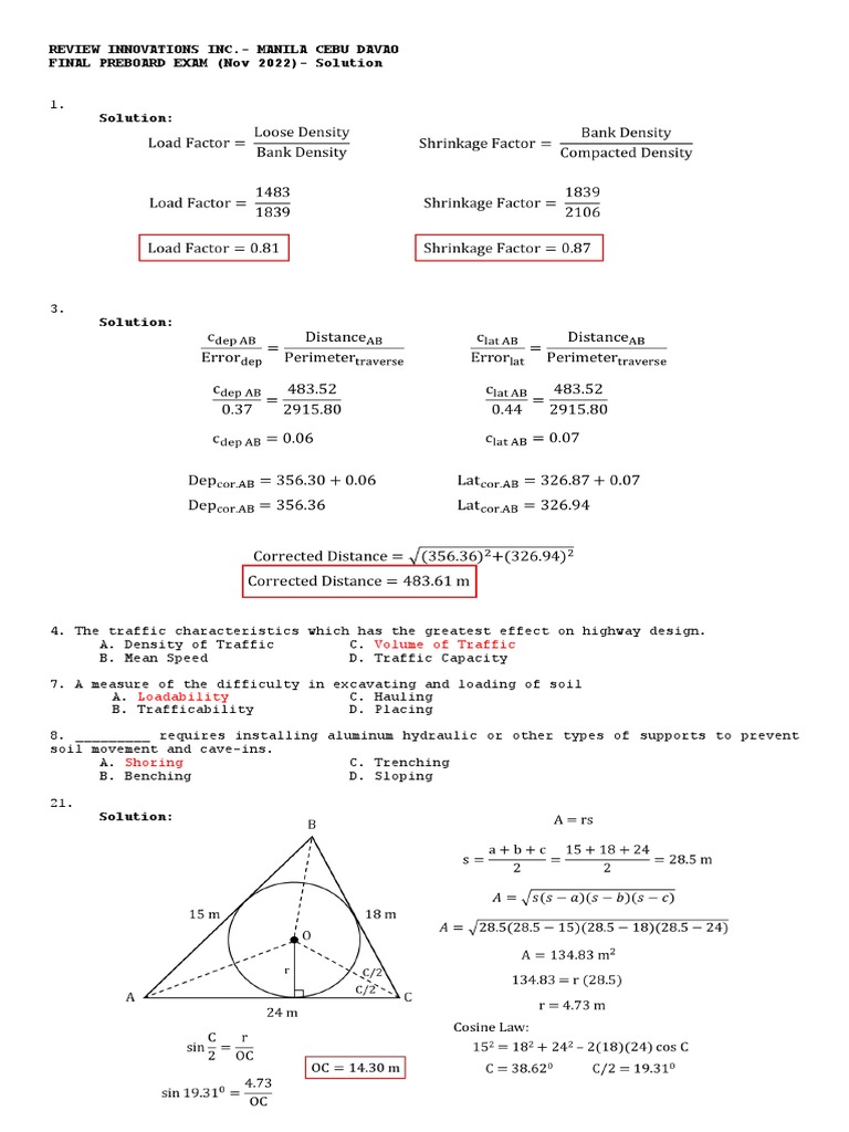 Final Preboard Exam - MSTE - Solution | Download Free PDF | Traffic | Soil