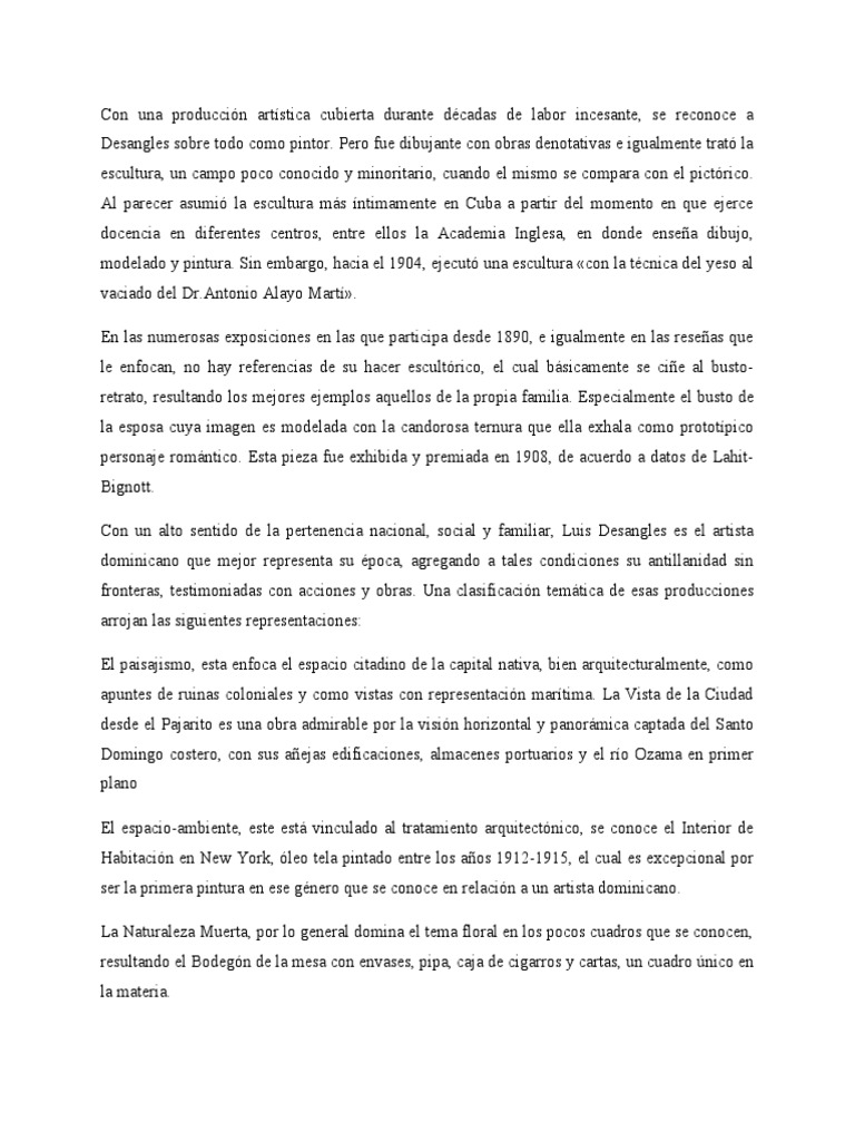 La vida y obra del pintor y escultor dominicano Luis Desangles | PDF | Pinturas | República ...