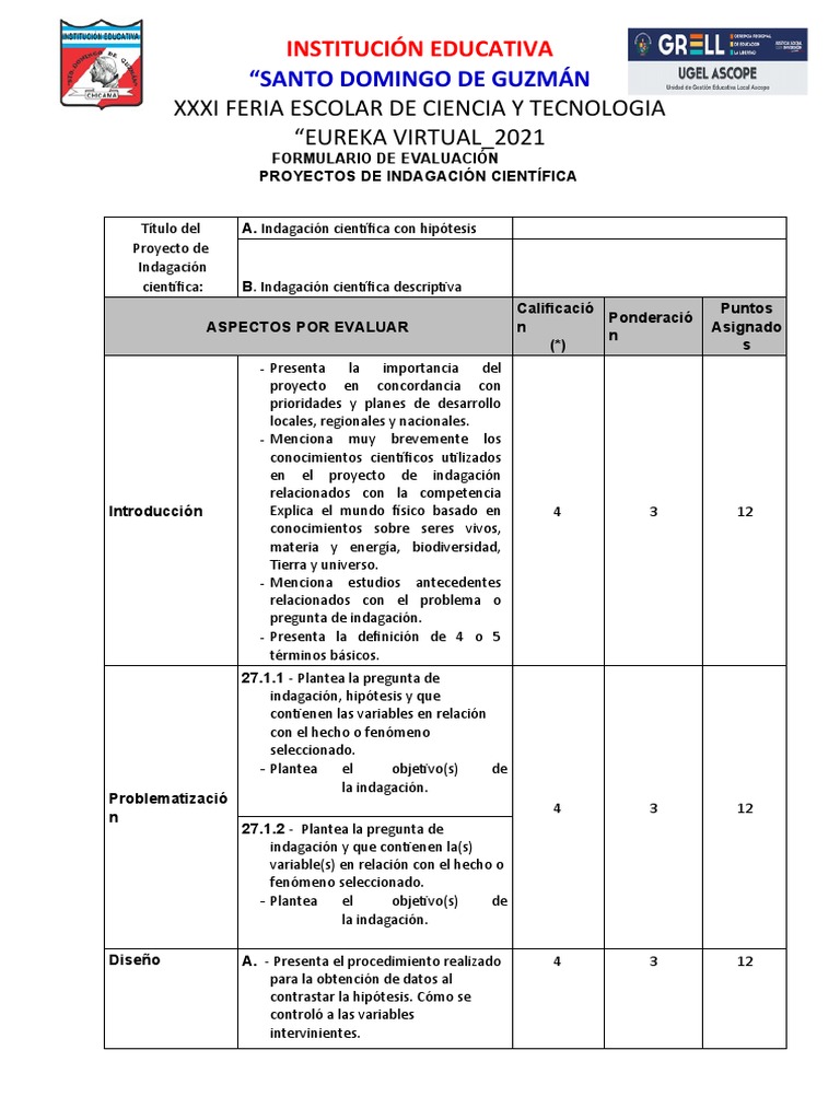 Fichas de Evaluacion Eureka 2021 | PDF | Evaluación | Investigación ...