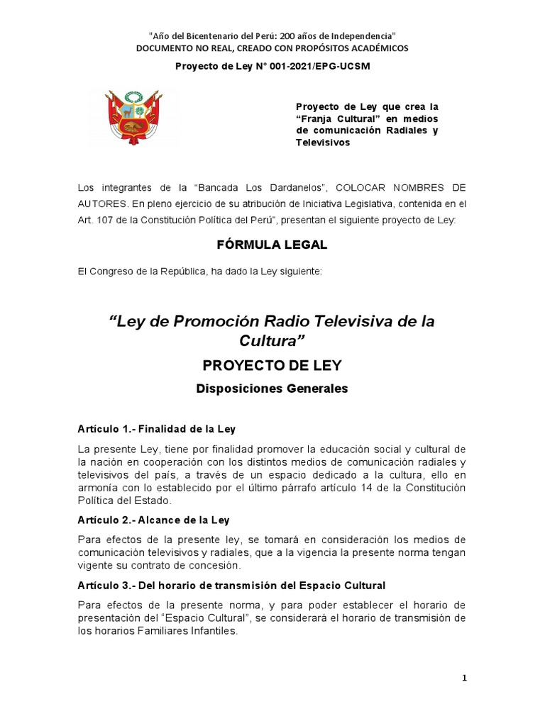 Modelo De Proyecto De Ley Perú Pdf Perú Nación
