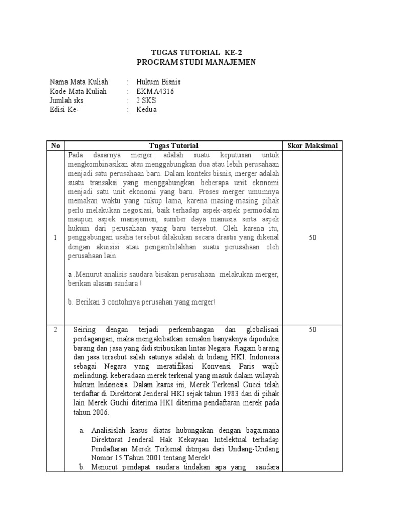 Tugas Tutorial 2 Hukum Bisnis 2022 - 2 Done | PDF