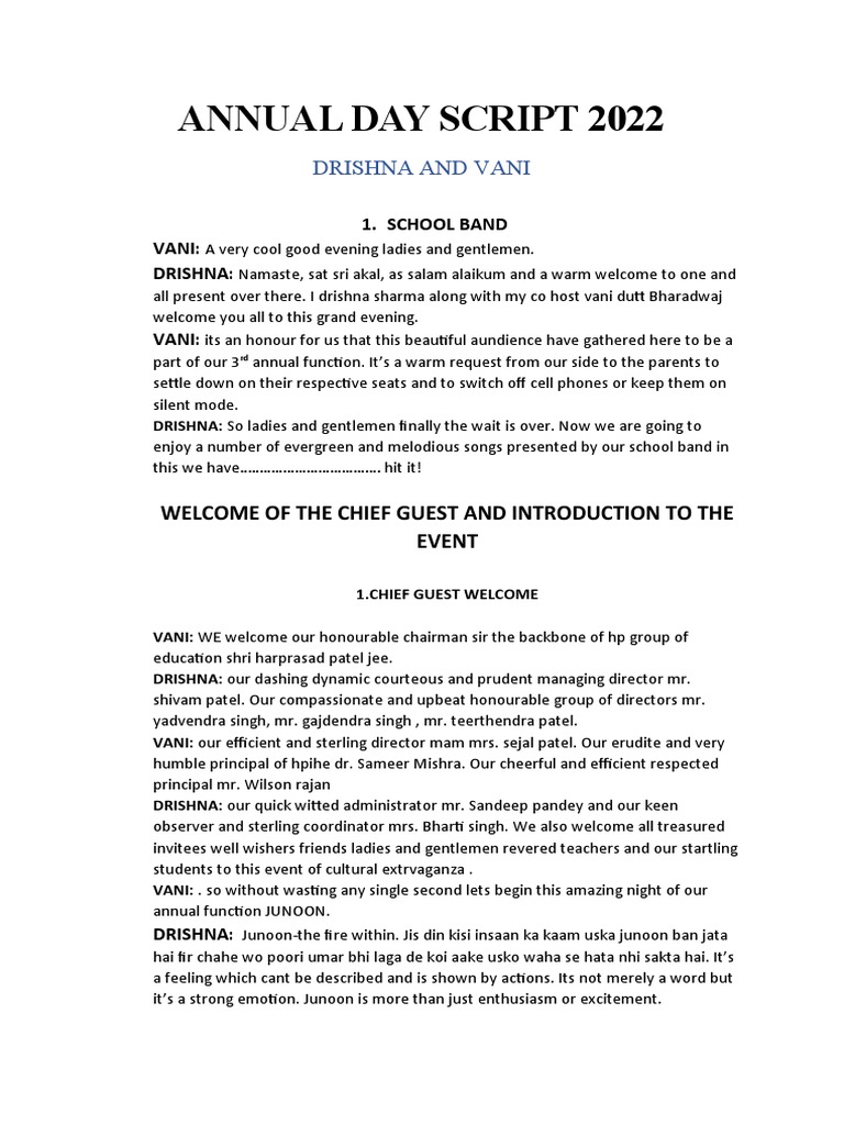 ANNUAL DAY SCRIPT 2022 | PDF