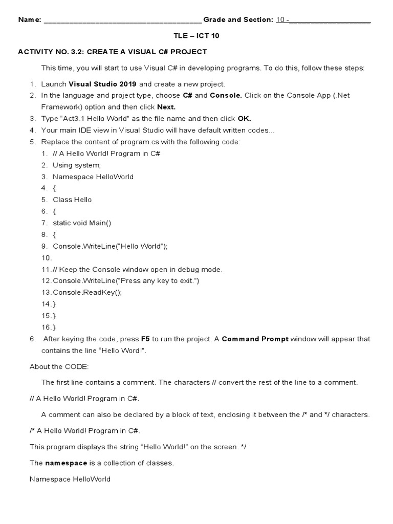 Activity No.3.1 | PDF | C Sharp (Programming Language) | Command Line Interface