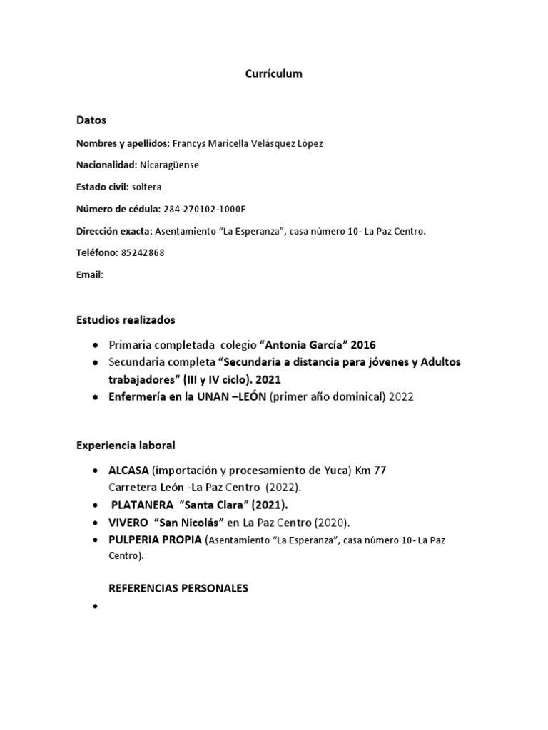 Currículum de Francys Velásquez | PDF