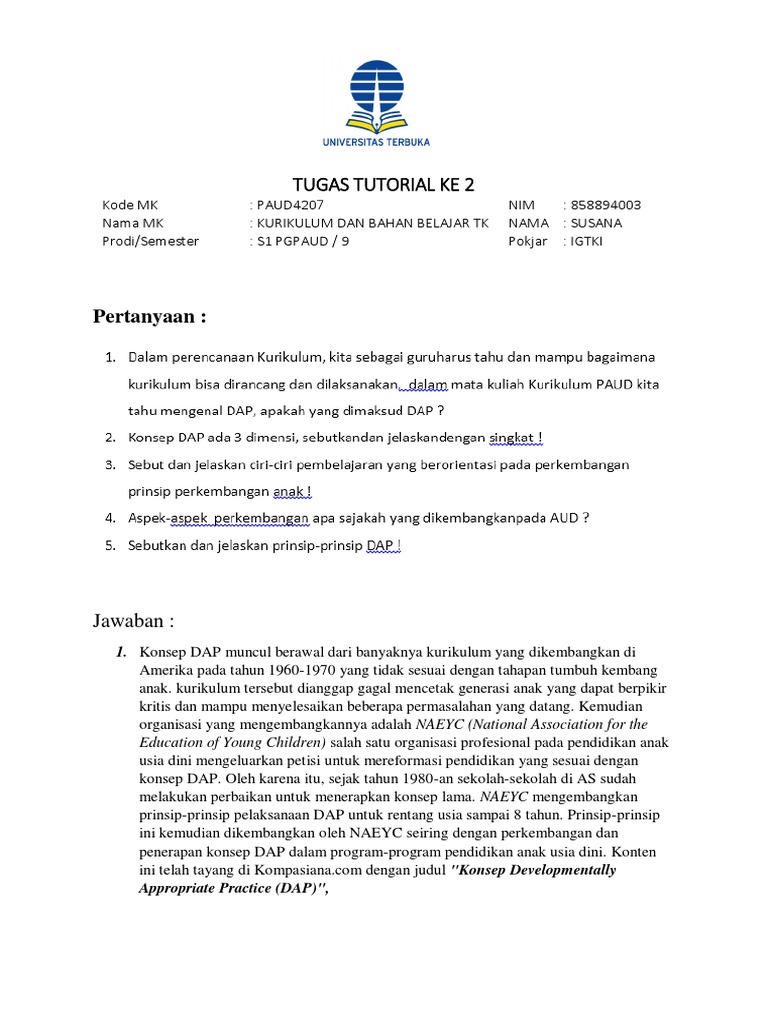TT2 Kurikulum Paud4207 - Susana - 858894003 | PDF