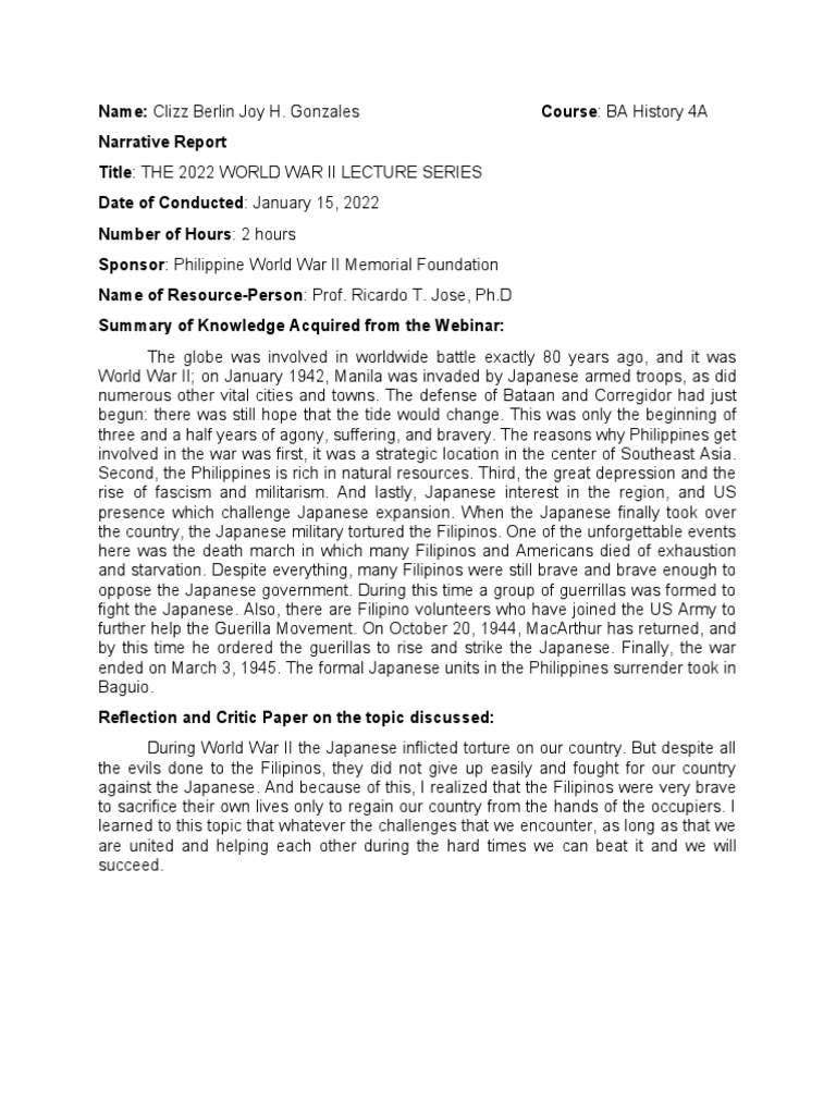 1st Narrative Report | PDF