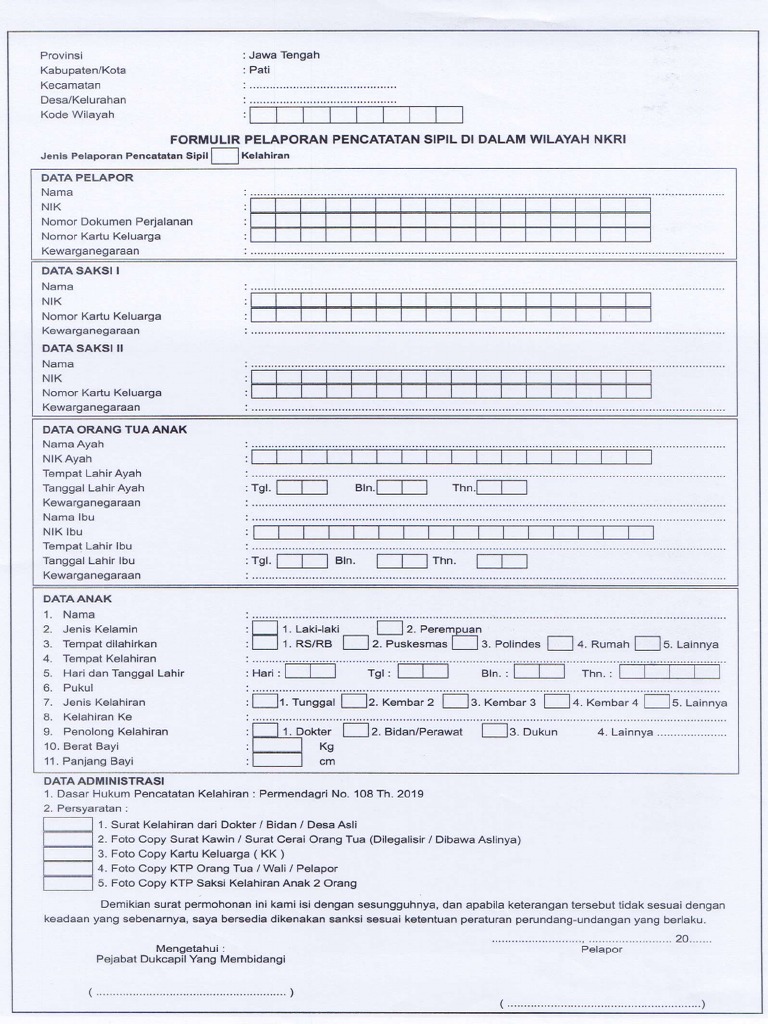 Formulir Akta Kelahiran | PDF