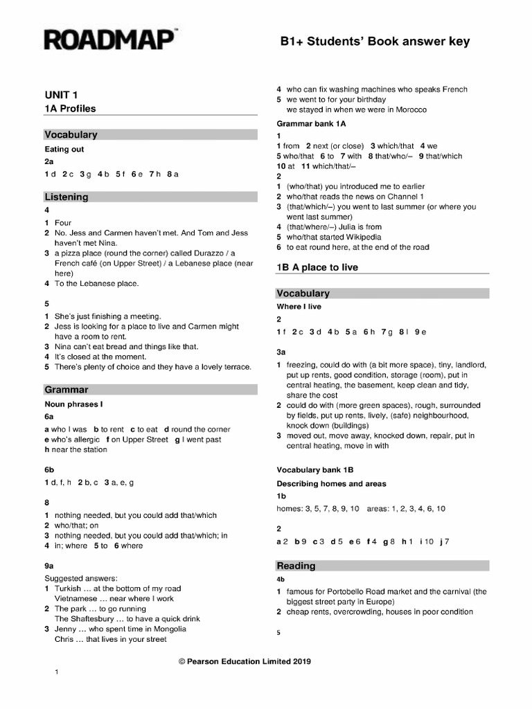 Roadmap b1 Students Book Answer Keys | PDF