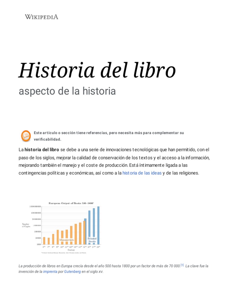 Historia Del Libro - Wikipedia, La Enciclopedia Libre | PDF