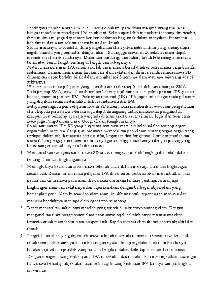 Pentingnya Pembelajaran IPA di SD | PDF