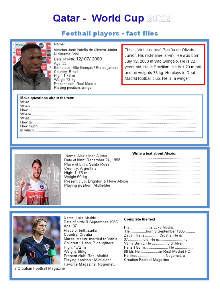 Qatar Worldcup 2022 Football Players Writing Creative Writing Tasks ...