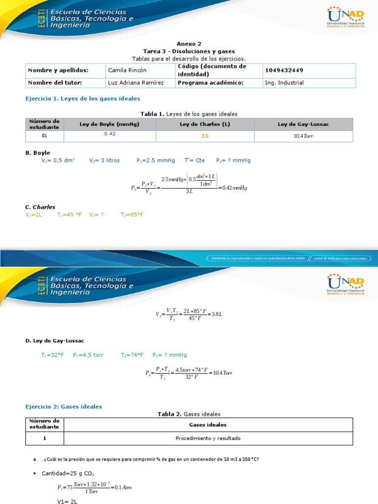 Unidad2 Tarea 3 Soluciones y Gases | PDF | Concentración | Gases