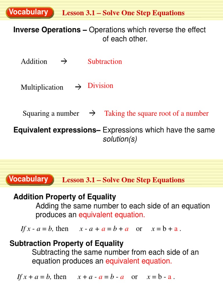 One-Step Equation PowerPoint | Download Free PDF | Equations ...
