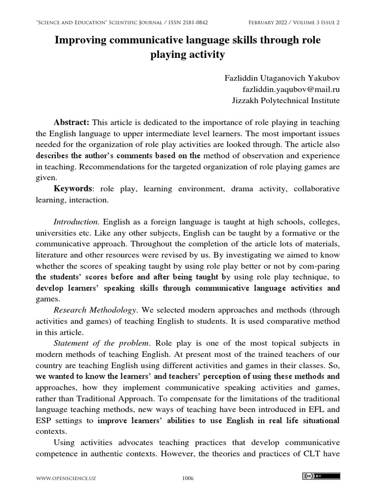 Improving Communicative Language Skills Through Role Playing Activity | PDF | Teaching Method ...