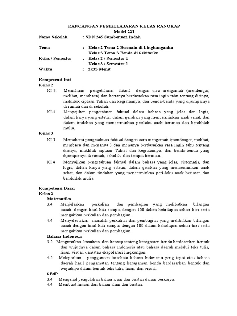 RPP Kelas Rangkap Model 221 | PDF