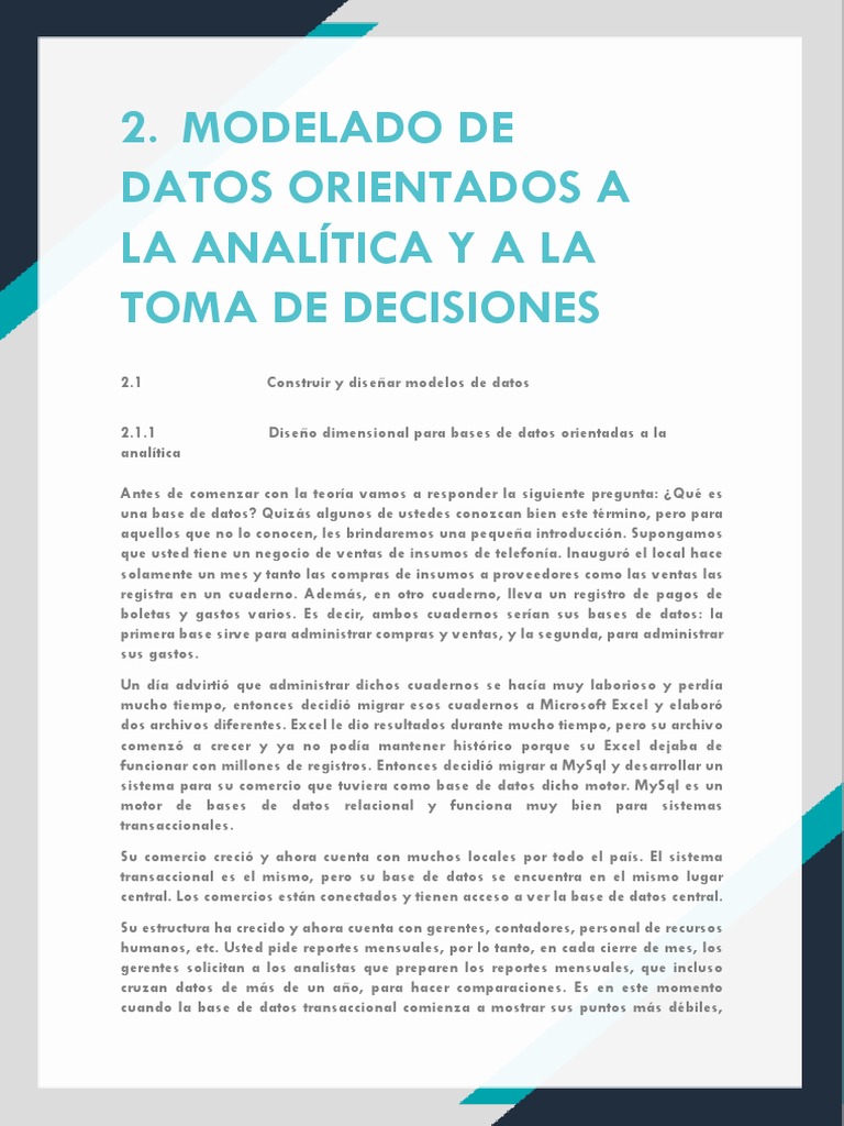 Modelado de Datos Orientados A La Analítica y A La Toma de Decisiones ...