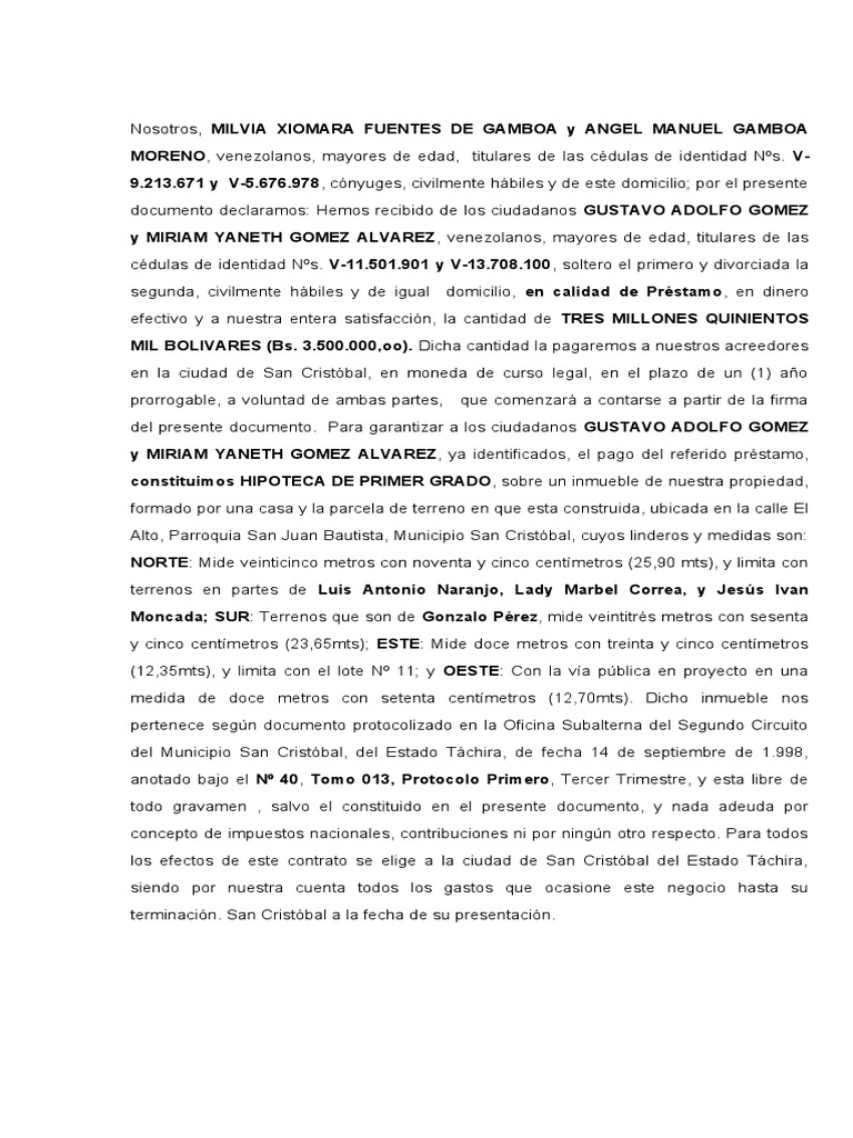 Hipoteca de Primer Grado en Venezuela | PDF