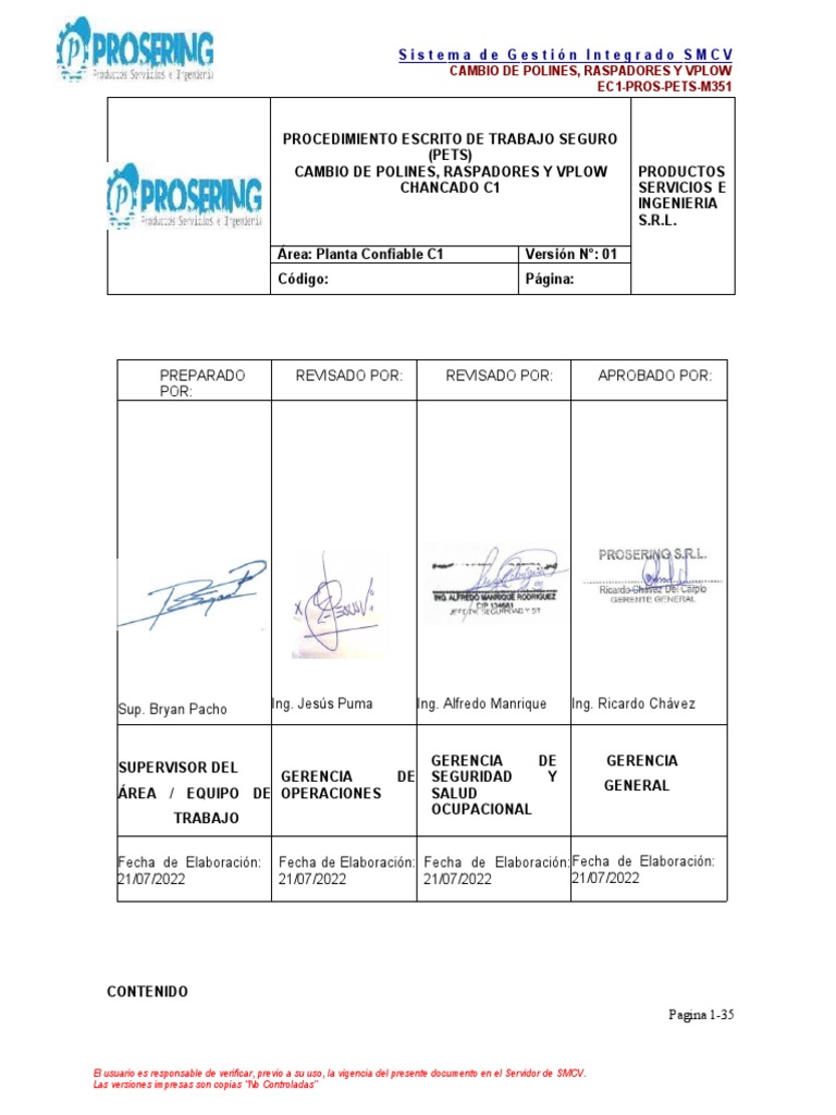 Cambio Seguro de Polines y VPlow | PDF | Seguridad y salud ocupacional