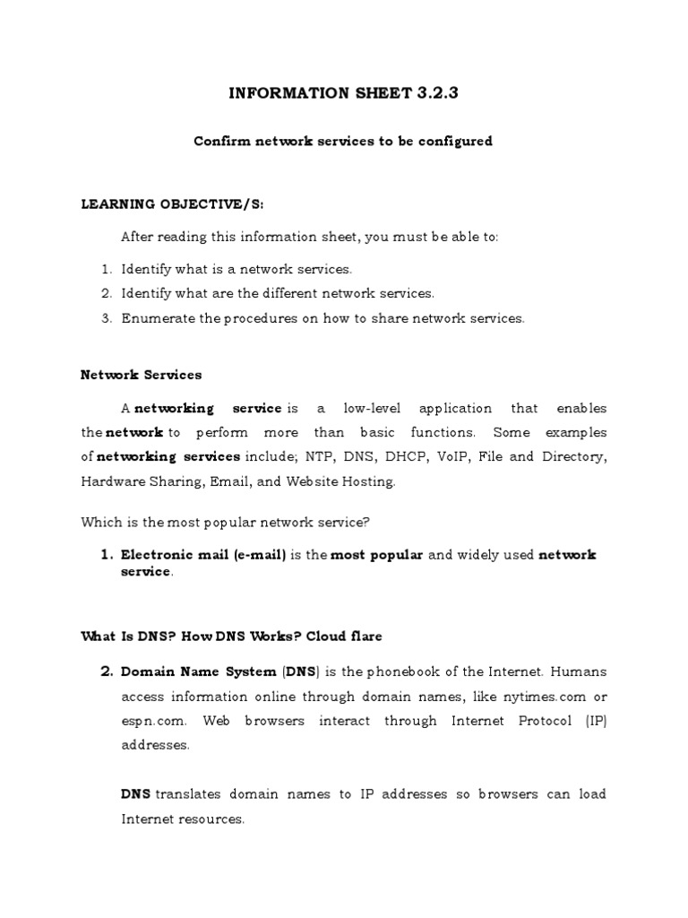 CSS Info Sheet 3.2 3 Confirm Network Services To Be Configured PDF | PDF