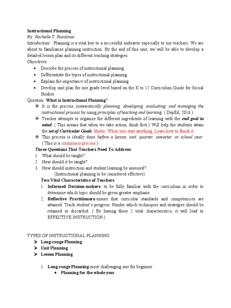 Instructional Planning | PDF | Teaching Method | Curriculum